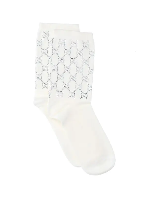 Gucci Gg Supreme Glitter Socks - White