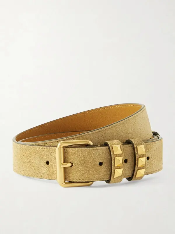 Valentino Garavani Rockstud Suede Belt - Neutrals