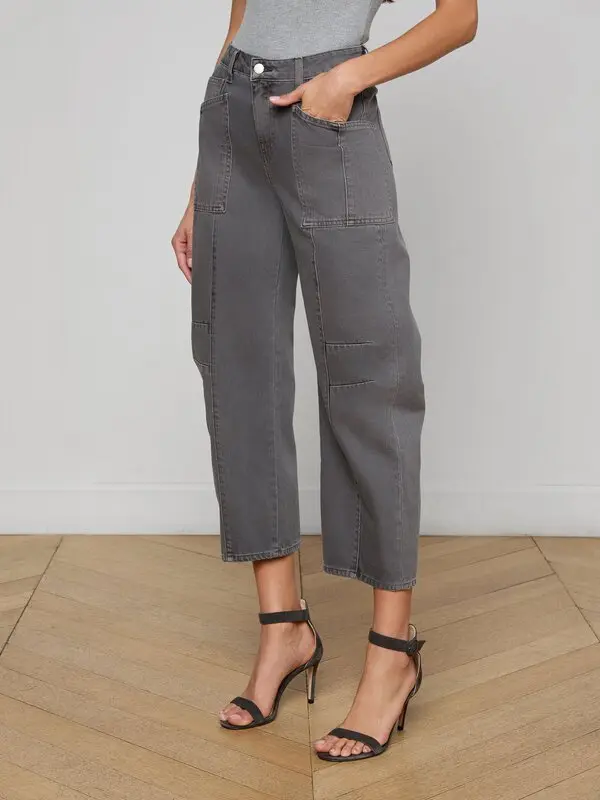L'Agence Cody Cropped Barrel-leg Jean - Medium Grey