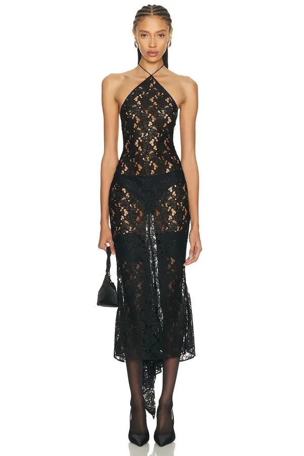 LUDOVIC DE SAINT SERNIN Anthonia Lace Midi Dress - Black