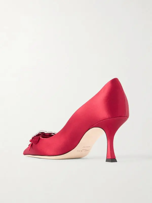 JIMMY CHOO Aura 70 Crystal Bow-embellished Satin Pumps - Red