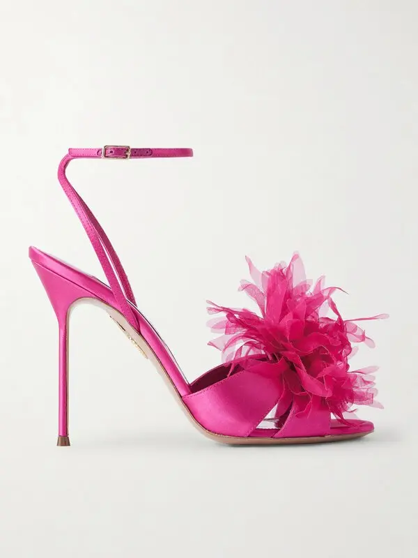 AQUAZZURA Poème 105 Embellished Organza-trimmed Satin Sandals - Pink