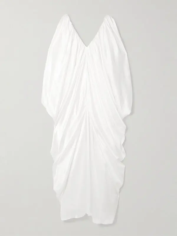 ABADIA Draped Silk-satin Gown - Neutrals