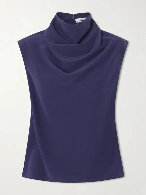 Another Tomorrow Draped Silk-crepe Blouse - Blue