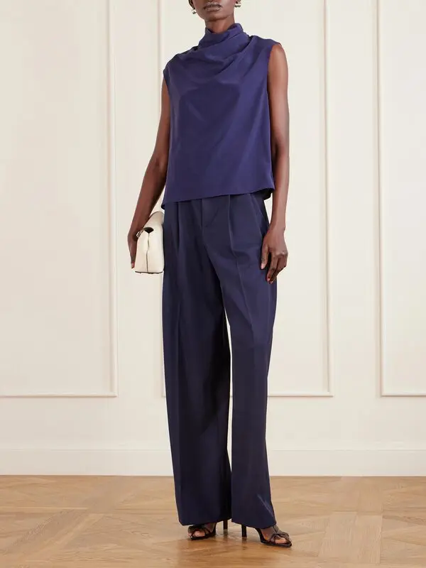 Another Tomorrow Draped Silk-crepe Blouse - Blue