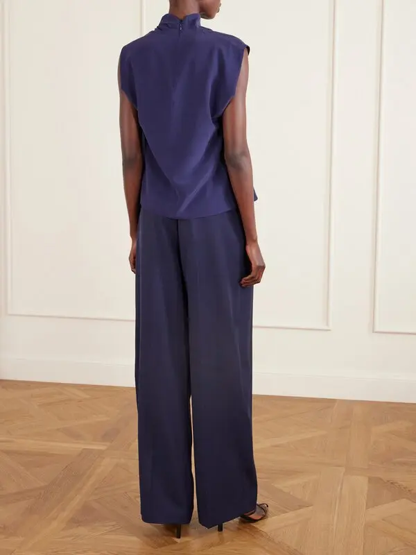 Another Tomorrow Draped Silk-crepe Blouse - Blue