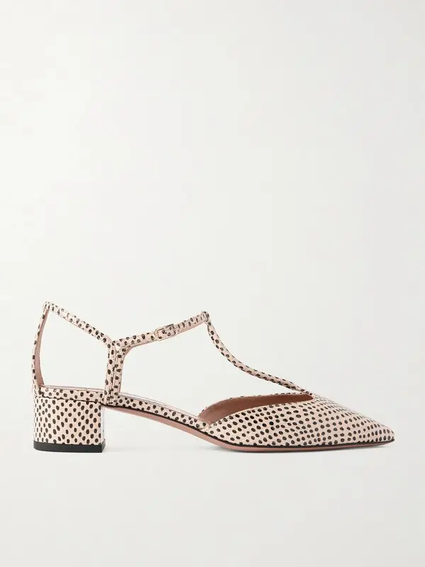 AQUAZZURA Sorbonne 35 Polka-dot Textured-leather Pumps - Neutrals