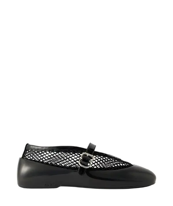 Alaïa Patent Leather-trimmed Mesh Ballet Flats - Black
