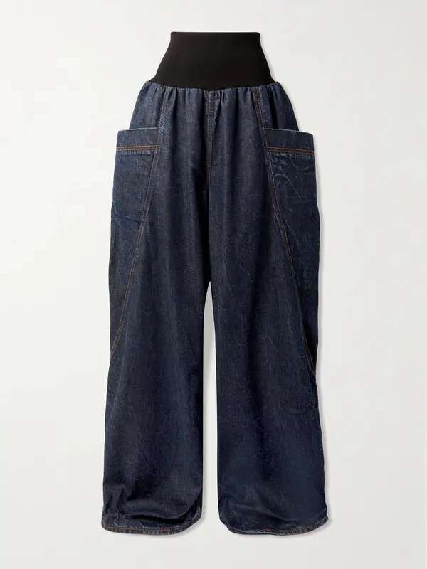 Alaïa Jersey-trimmed High-rise Wide-leg Jeans
