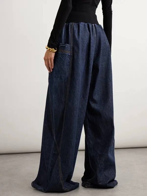 Alaïa Jersey-trimmed High-rise Wide-leg Jeans