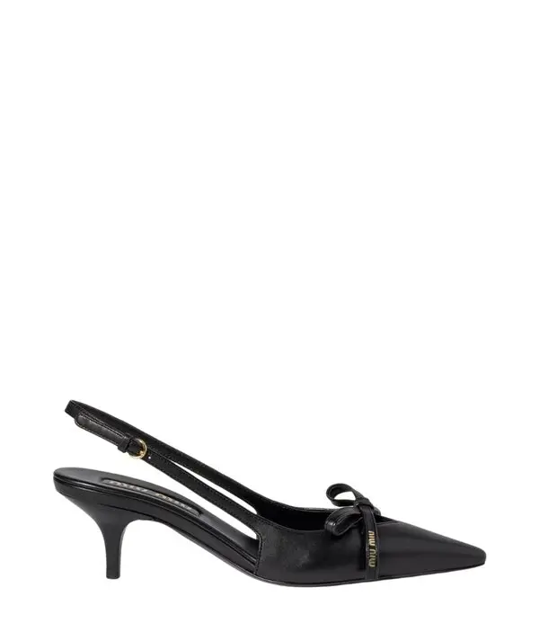Miu Miu Leather Slingback Pumps With Bow - Black