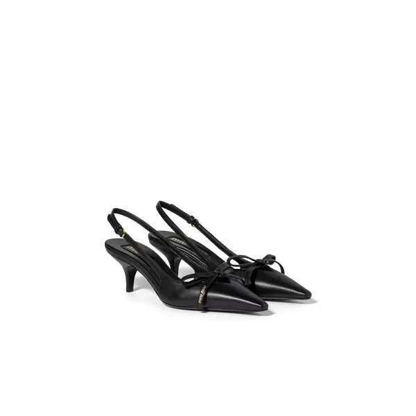 Miu Miu Leather Slingback Pumps With Bow - Black