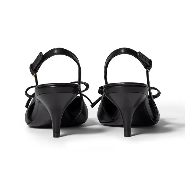 Miu Miu Leather Slingback Pumps With Bow - Black
