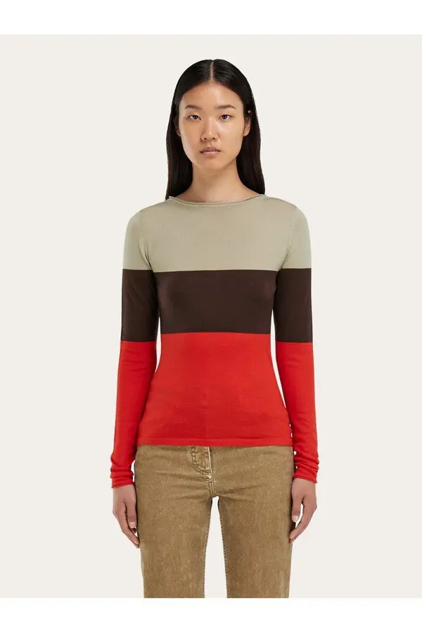 FERRAGAMO Color Block Virgin Wool Top