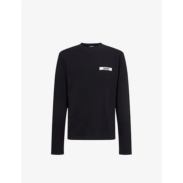 Jacquemus Long Sleeve Cotton T-shirt With Logo Patch - Black