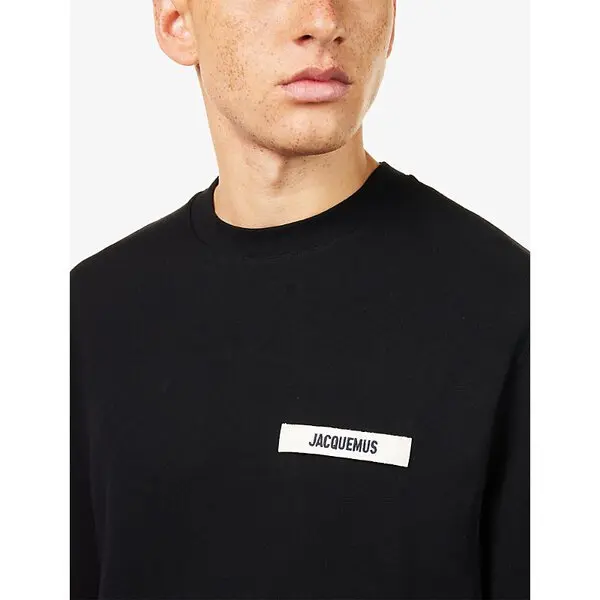 Jacquemus Grosgrain-Logo Long-Sleeve Cotton T-Shirt - Black