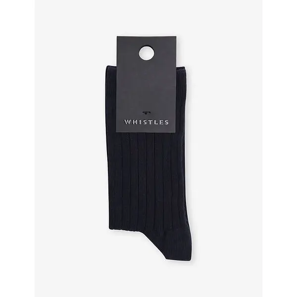 Whistles Ribbed Stretch Cotton-blend Crew Socks - Navy