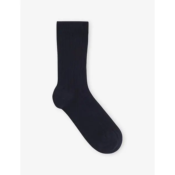 Whistles Ribbed Stretch Cotton-blend Crew Socks - Navy