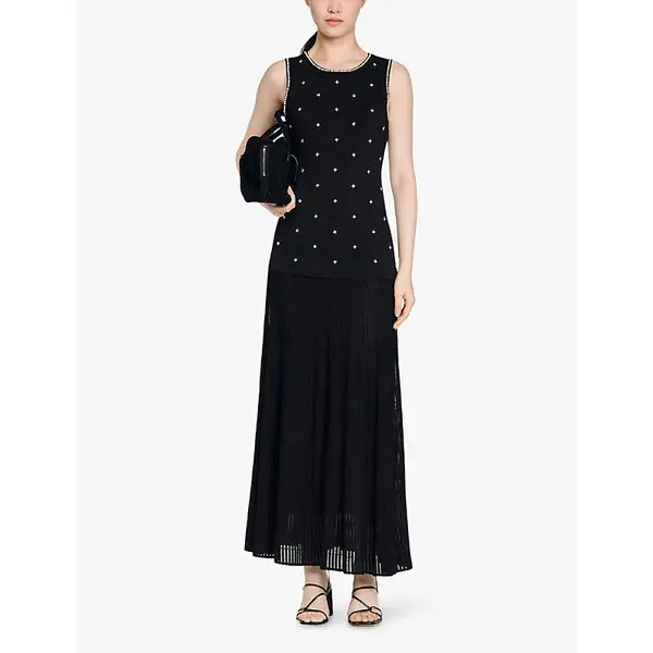Sandro Rhinestone-embellished Knitted Maxi Dress