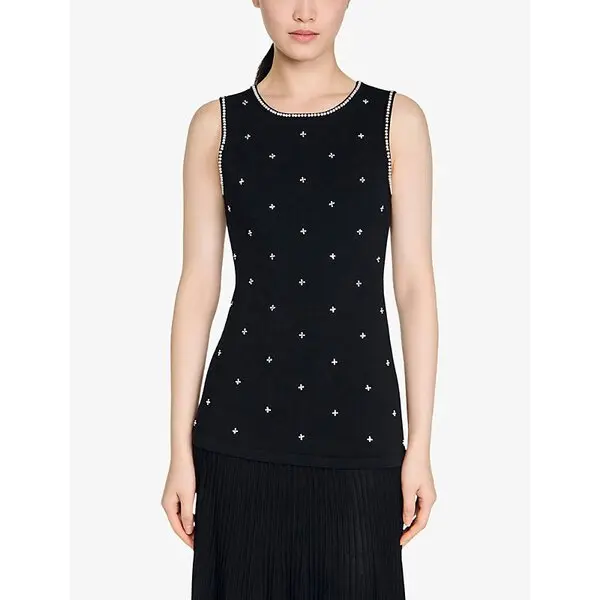 Sandro Naima Imitation Pearl Button Front Sleeveless Midi Dress - Black |  Editorialist