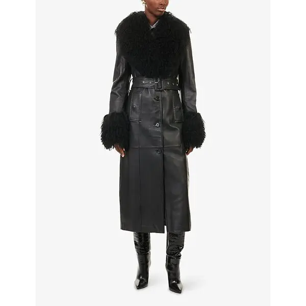 STAND STUDIO Monica Leather And Fur Coat