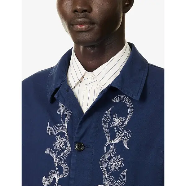 Paul Smith Floral-embroidered Cotton Chore Jacket - Blue