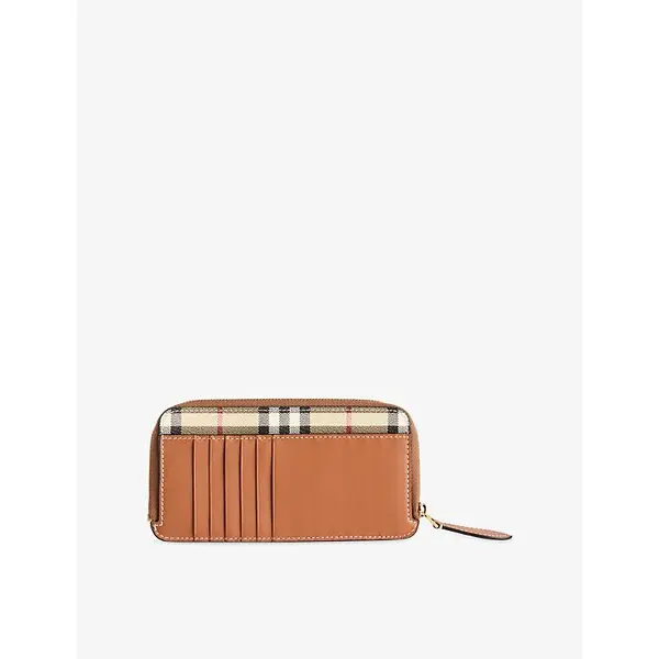 Burberry Large Check Zip Coated-canvas Card Case