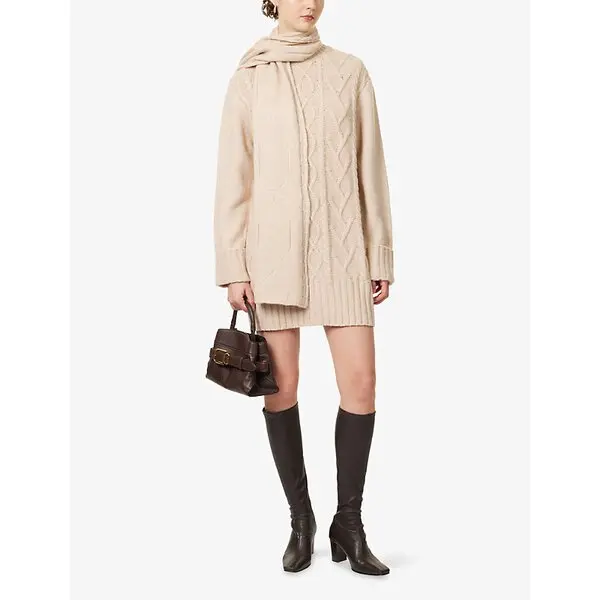 Pretty Lavish Larna Knitted Mini Dress And Scarf - Beige Marl | Editorialist