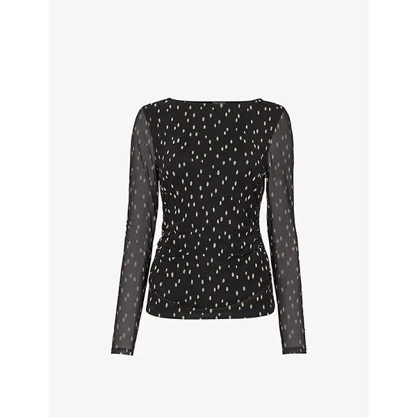 Whistles Spot Long-sleeve Stretch-mesh Top - Black