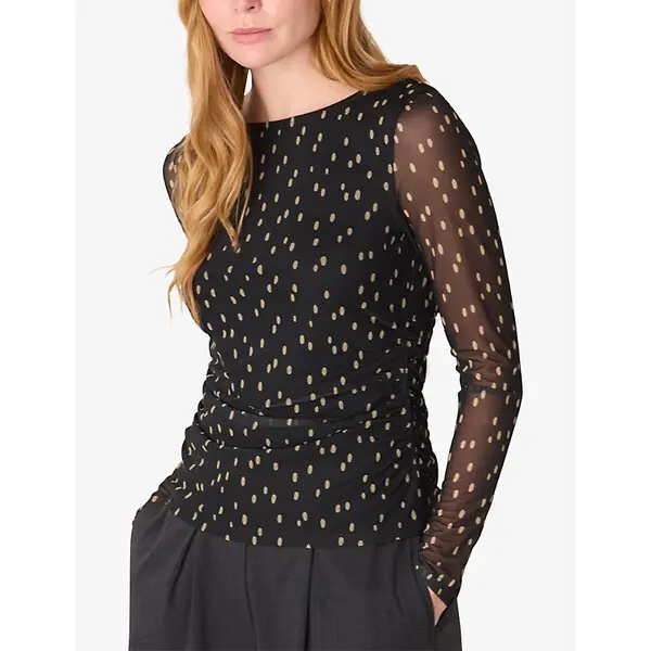 Whistles Spot Long-sleeve Stretch-mesh Top - Black