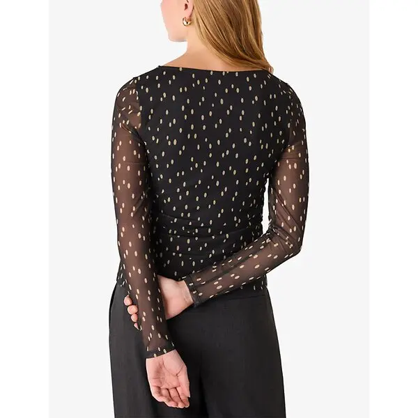 Whistles Spot Long-sleeve Stretch-mesh Top - Black