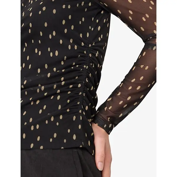 Whistles Spot Long-sleeve Stretch-mesh Top - Black