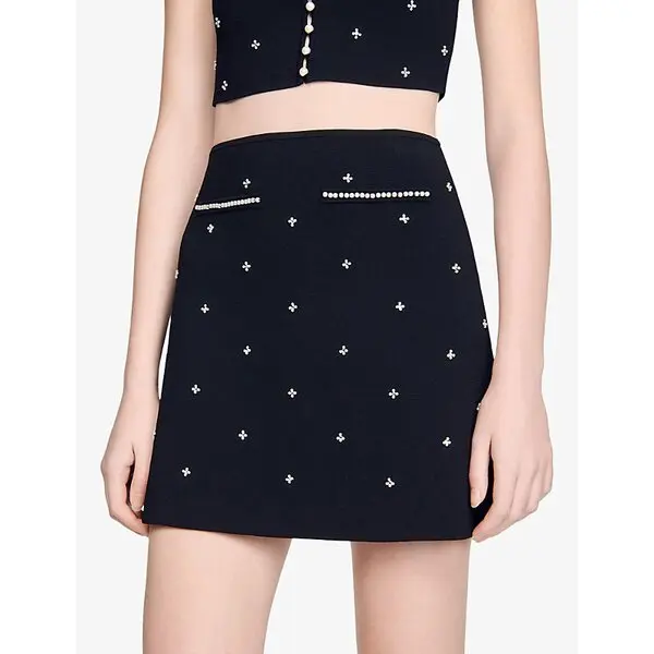 Sandro Rhinestone-embellished Knitted Mini Skirt