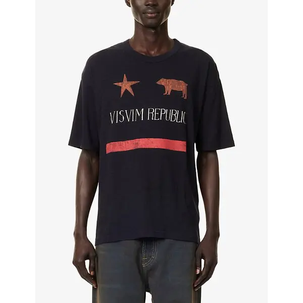 Visvim Jumbo Graphic Print Cotton-blend T-shirt - Navy