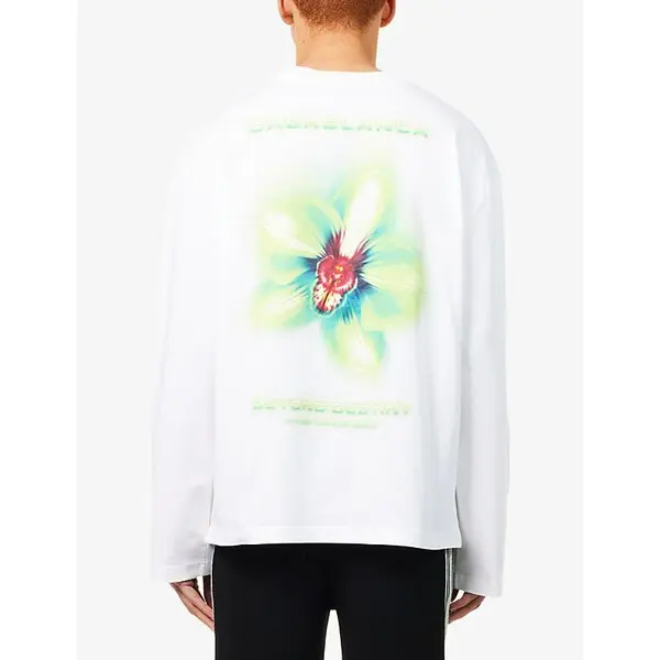 Casablanca Glitch Orchid Printed Cotton T-shirt - White