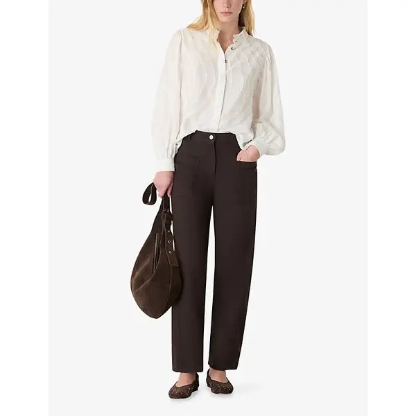 Whistles Animal-textured Stand-collar Woven Shirt - Cream