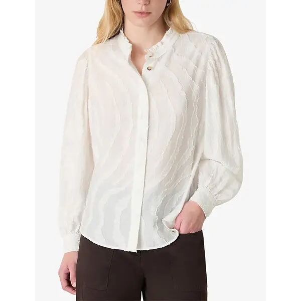 Whistles Animal-textured Stand-collar Woven Shirt - Cream
