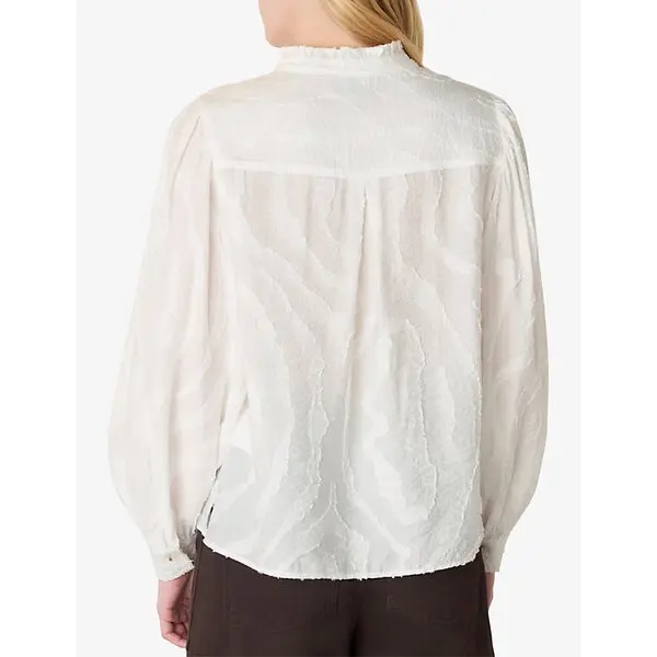 Whistles Animal-textured Stand-collar Woven Shirt - Cream