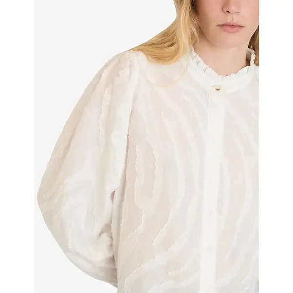 Whistles Animal-textured Stand-collar Woven Shirt - Cream