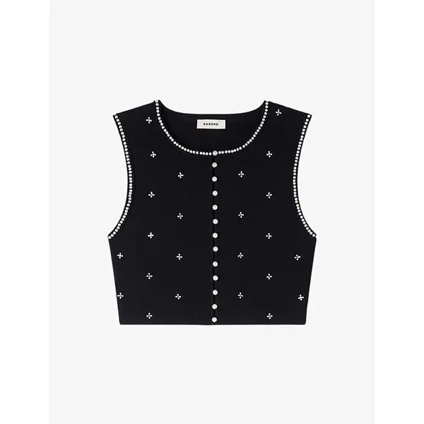 Sandro Rhinestone-embellished Cropped Knitted Top