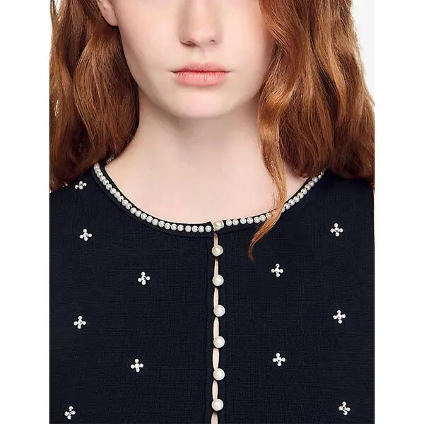 Sandro Rhinestone-embellished Cropped Knitted Top