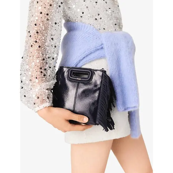 Maje Mini M Branded Leather Bag - Navy
