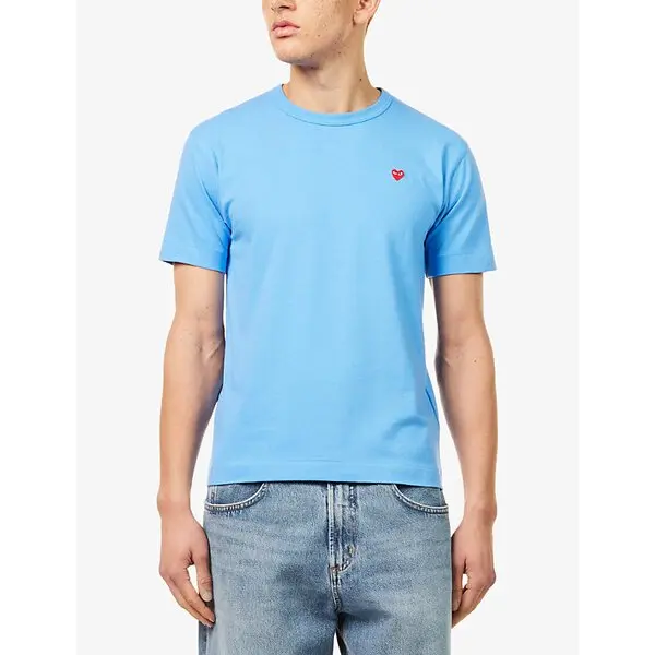 Play Comme Des Garcon Small Heart-embroidered Cotton T-shirt - Blue