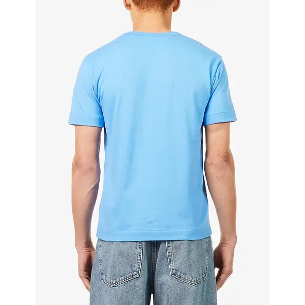 Play Comme Des Garcon Small Heart-embroidered Cotton T-shirt - Blue