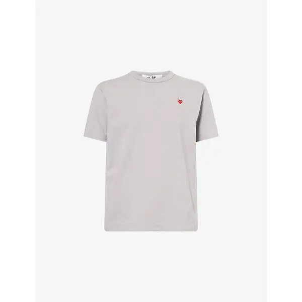 Play Comme Des Garcon Small Heart-embroidered Cotton T-shirt - Gray