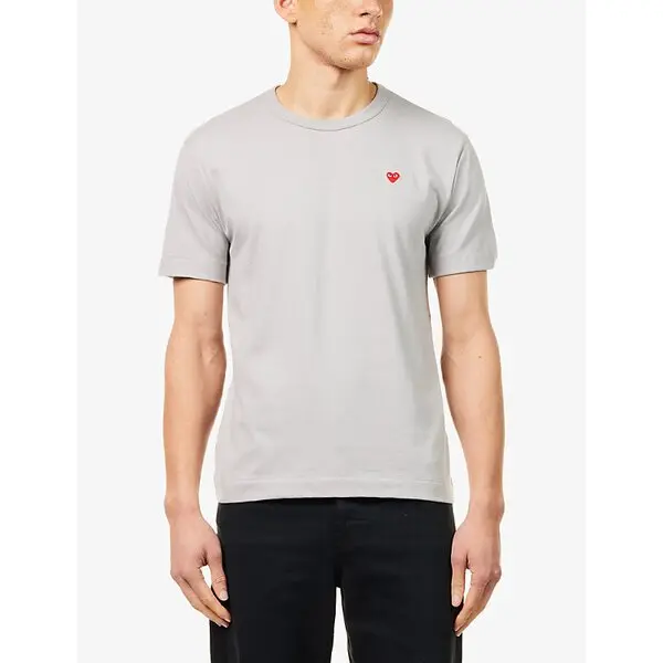 Play Comme Des Garcon Small Heart-embroidered Cotton T-shirt - Gray