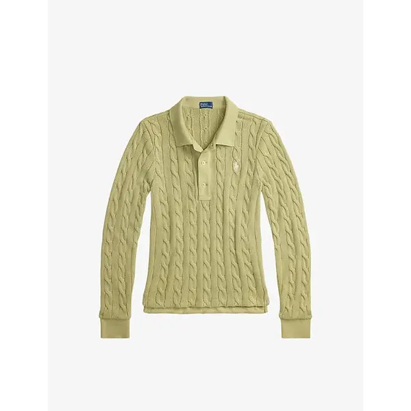 Polo Ralph Lauren Brand-embroidered Cable-knit Cotton Jumper - Light Olive