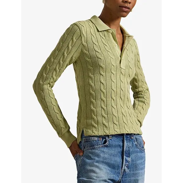 Polo Ralph Lauren Brand-embroidered Cable-knit Cotton Jumper - Light Olive