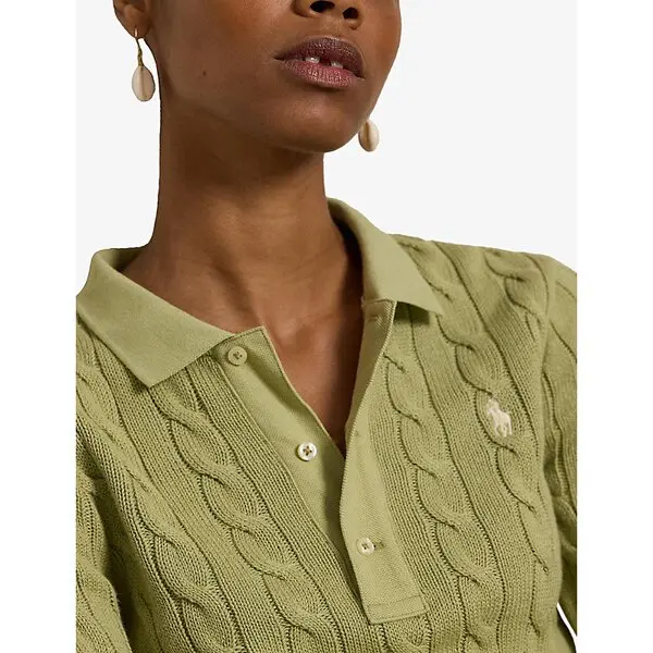Polo Ralph Lauren Brand-embroidered Cable-knit Cotton Jumper - Light Olive