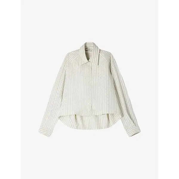 Sandro Striped Rhinestone-embellished Cotton-blend Shirt